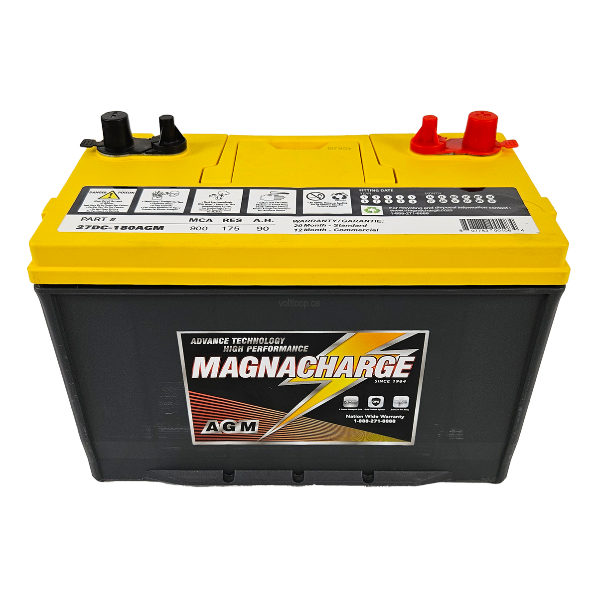 Magnacharge 27DC-180AGM 12V Dual Purpose AGM Battery – Voltloop Canada