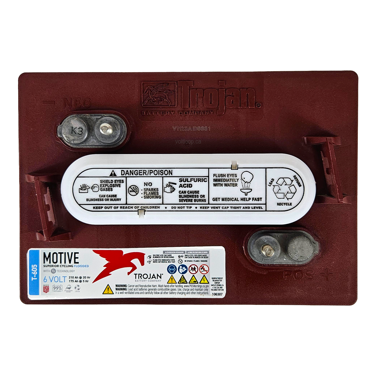 Trojan T-605 6V Deep Cycle Flooded Battery | Group GC2 – Voltloop ...