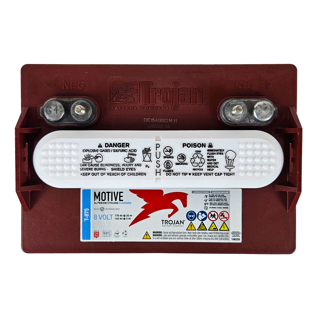 Trojan T-875 8V Deep Cycle Flooded Golf Cart Battery – Voltloop Battery ...